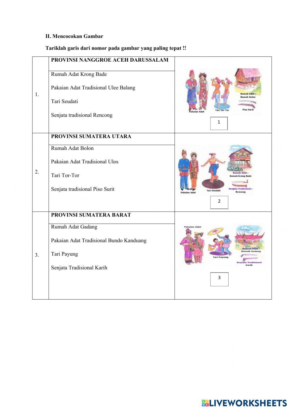 Keanekaragaman Budaya Bangsa Ku worksheet | Live Worksheets