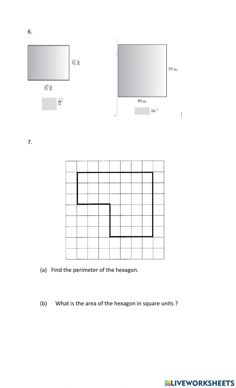 Area of the rectangle and squares worksheet | Live Worksheets
