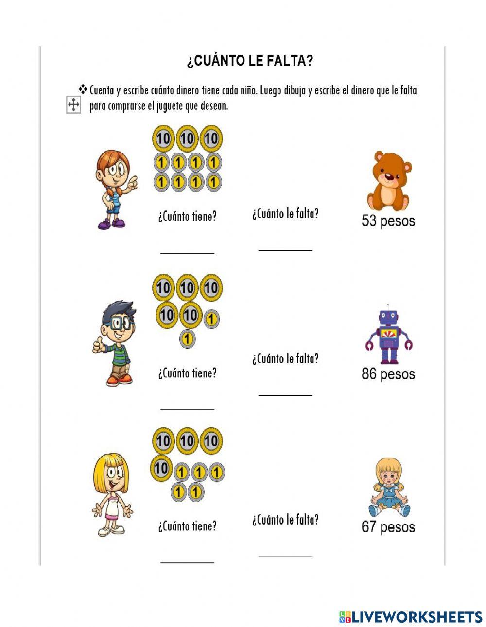 ¿cuánto le falta? worksheet | Live Worksheets