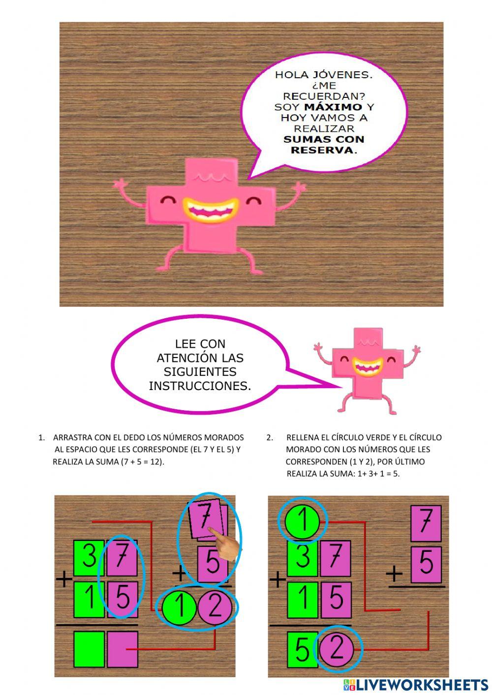 Sumas con reserva | Piru79 | Live Worksheets