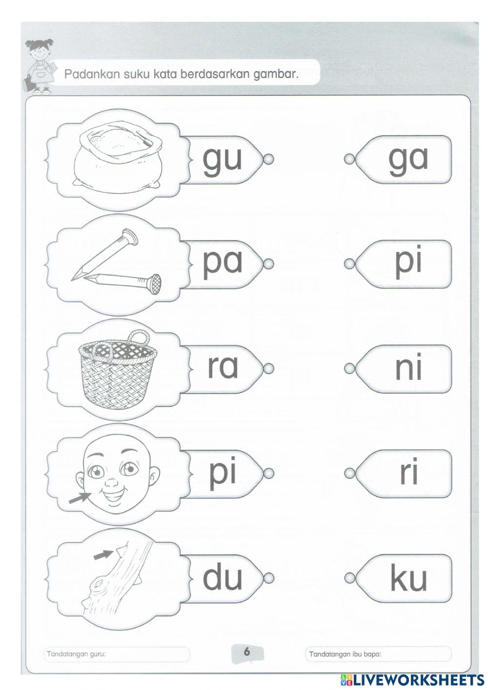 Padankan suku kata kvkv worksheet | Live Worksheets