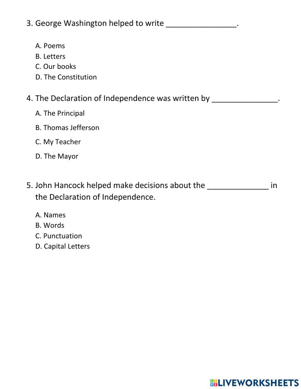 The Founding Fa… | Free Interactive Worksheets | 977149