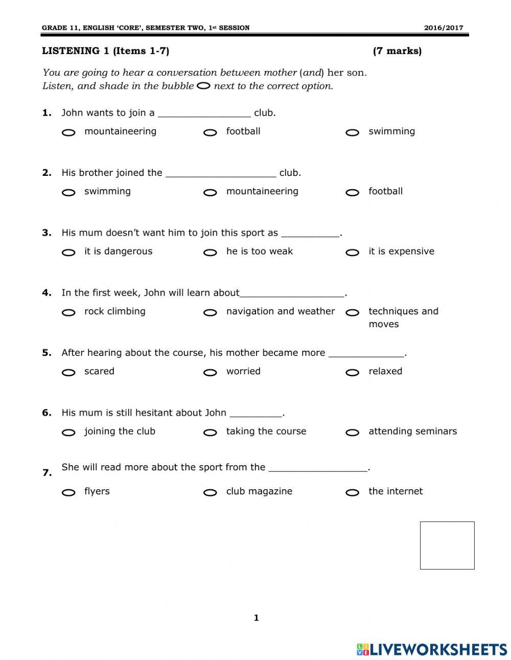 Listening Practice 2016-17 worksheet | Live Worksheets