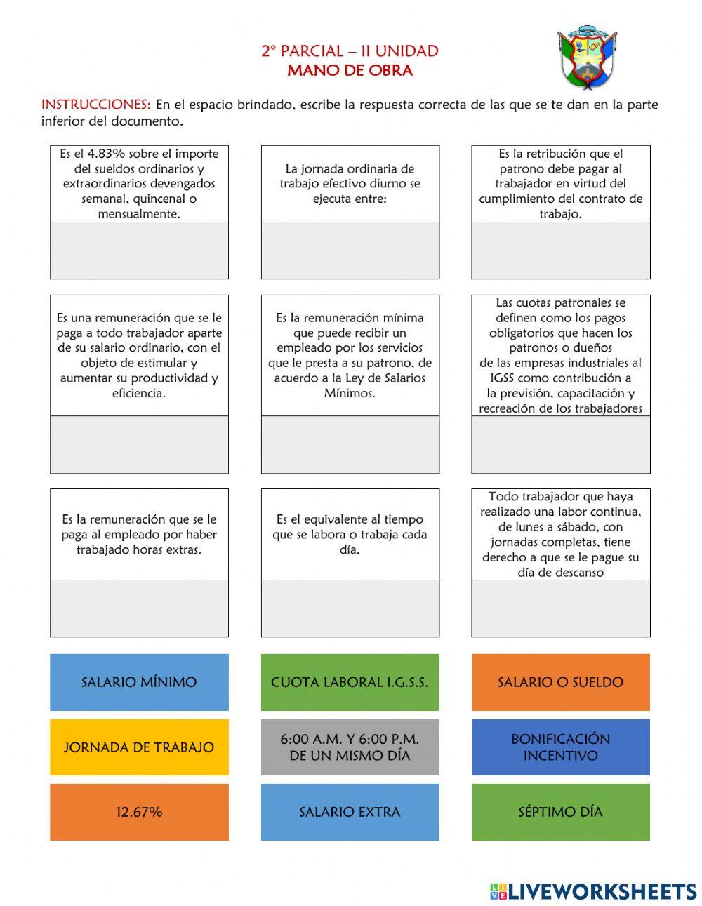 Mano de Obra | Free Interactive Worksheets | 977591