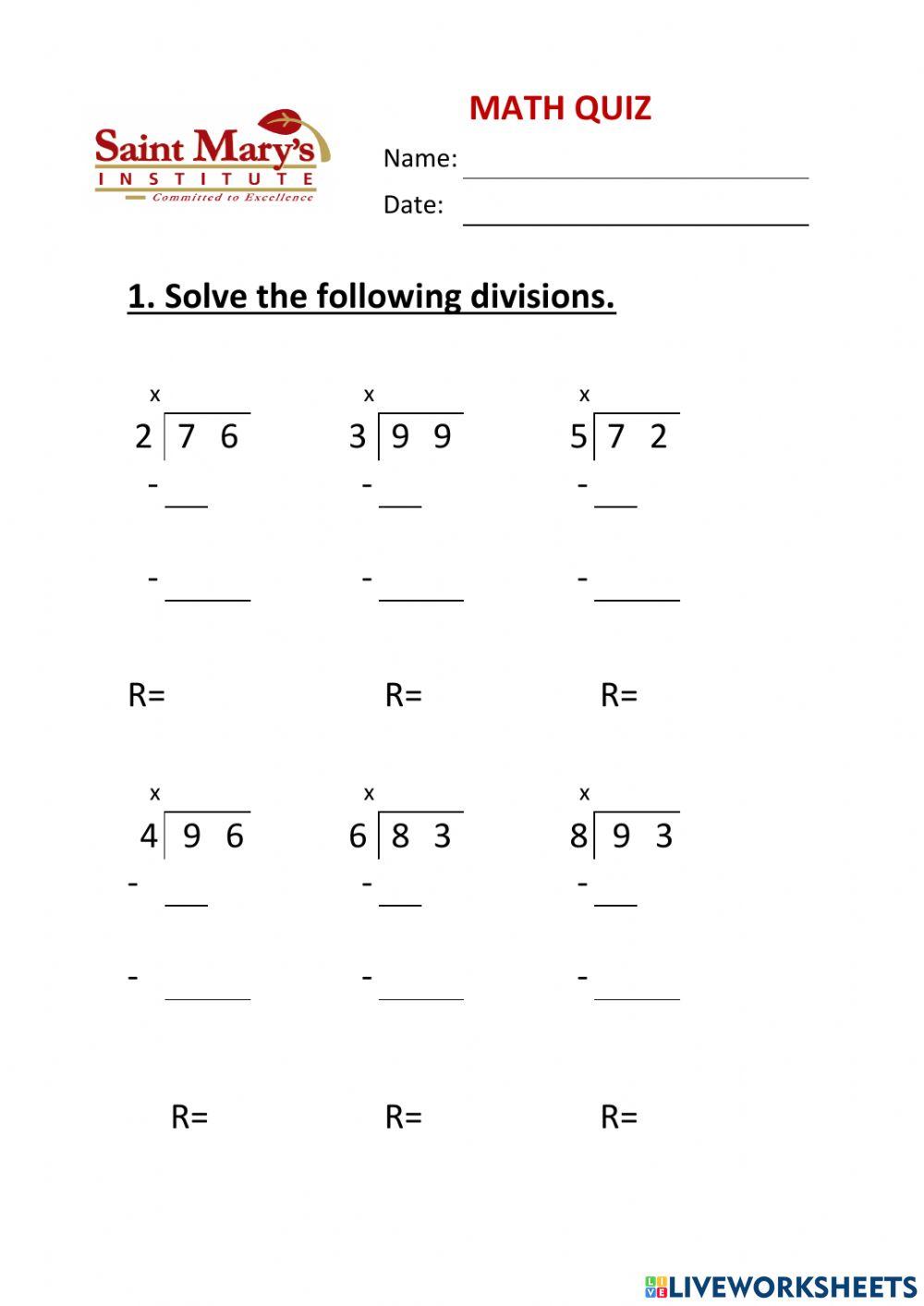 MATH QUIZ | Free Interactive Worksheets | 5000363
