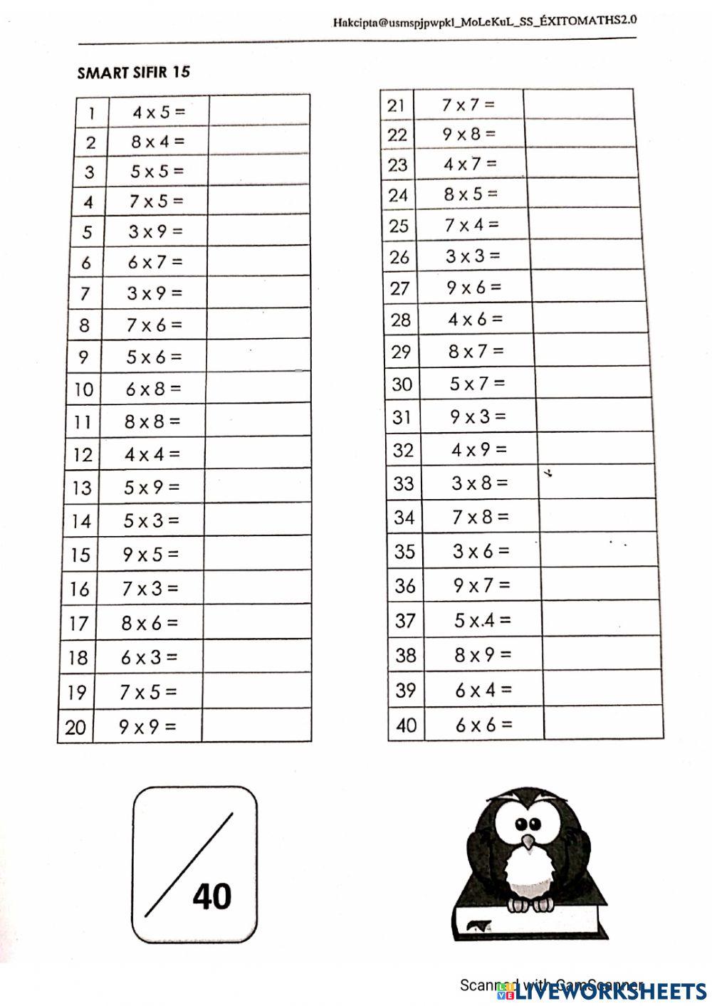 Smart Sifir 15 | Free Interactive Worksheets | 977717