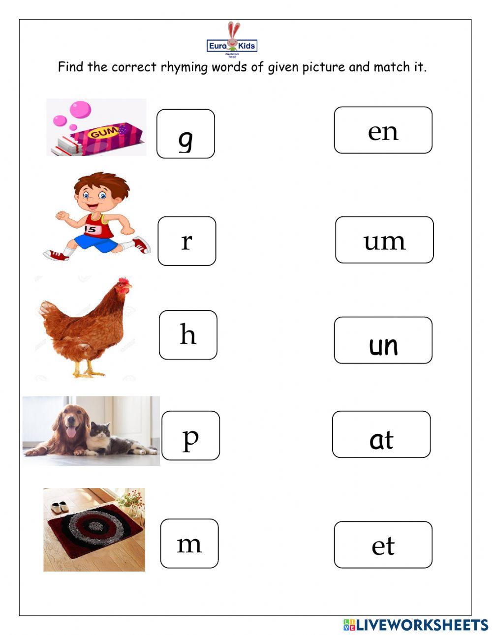rhyming words online exercise for | Live Worksheets