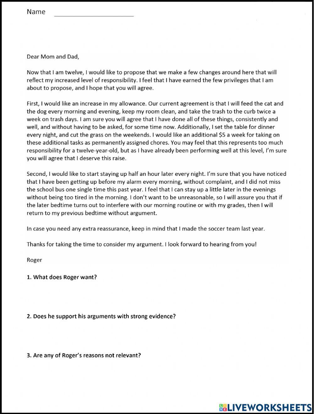 Dear Mom and Dad 5000916 | whytesmith | Live Worksheets