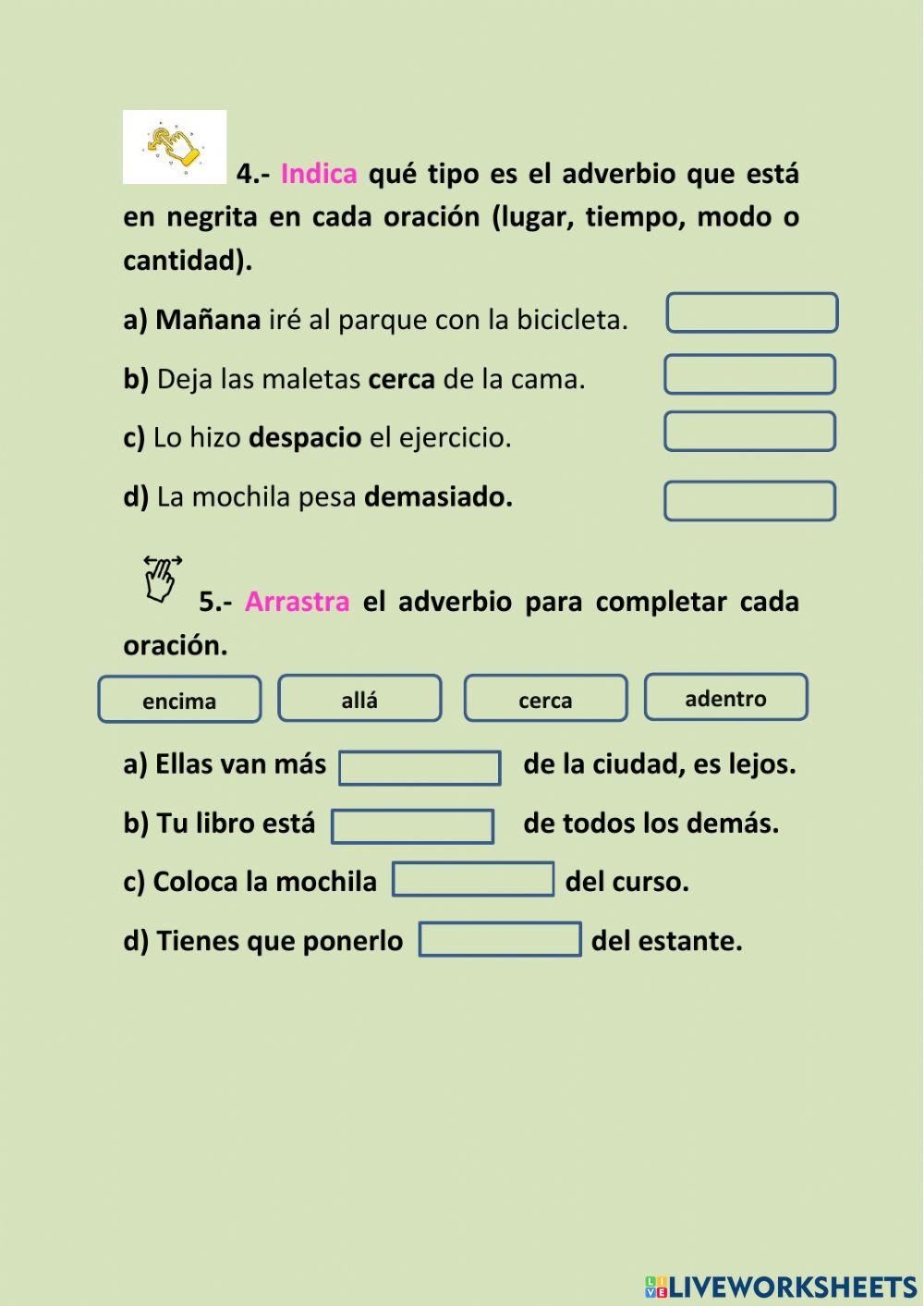 Los adverbios online worksheet for 4to Primaria | Live Worksheets