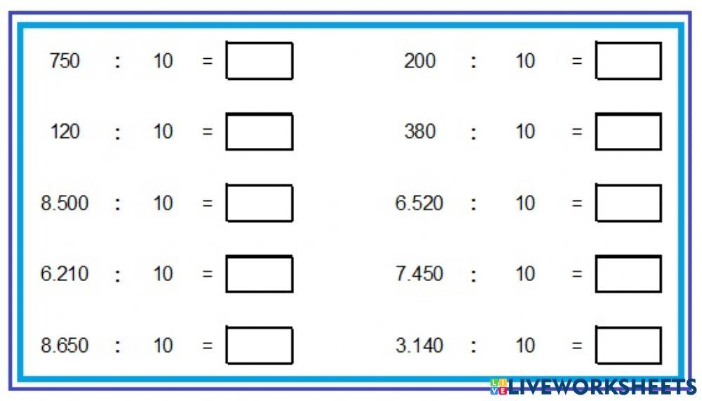 Dividir entre 10 worksheet | Live Worksheets