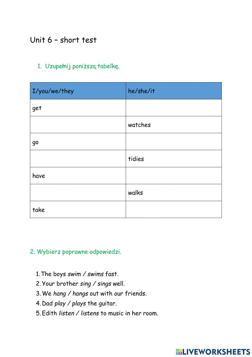 Present simple singular 3 worksheet | Live Worksheets