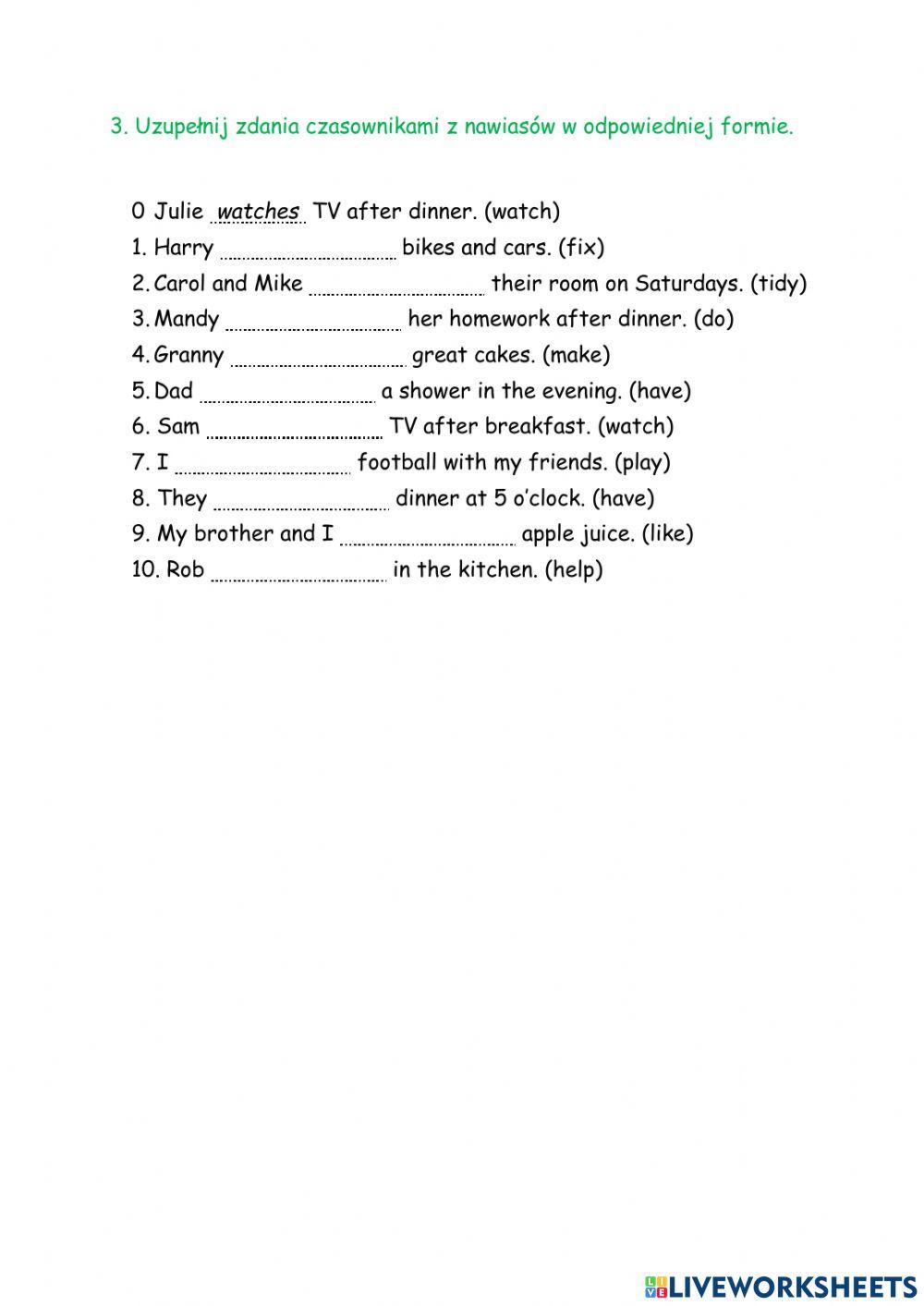 Present simple singular 3 worksheet | Live Worksheets