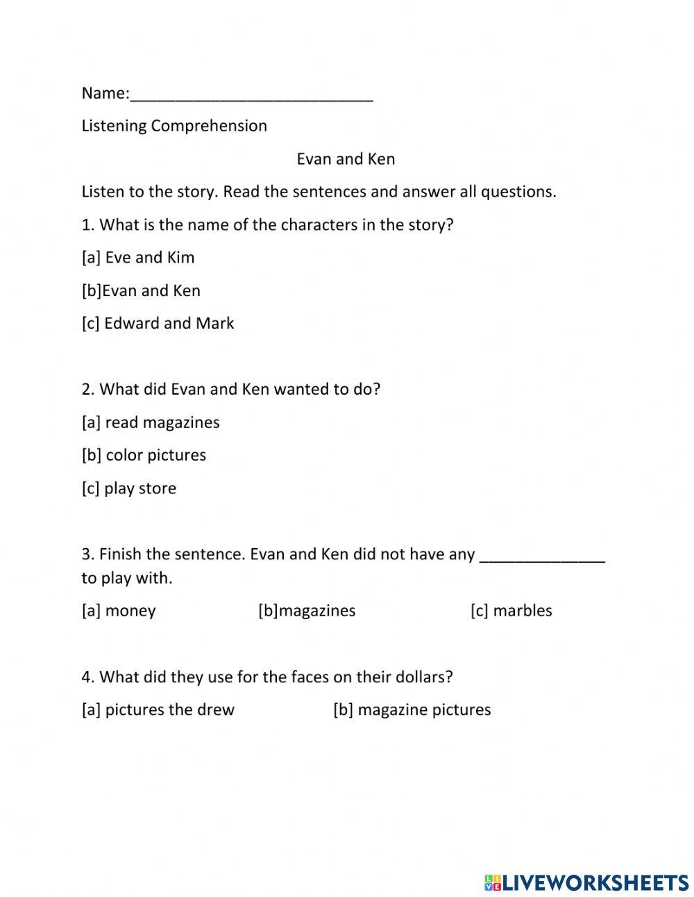 Evan and Ken worksheet | Live Worksheets