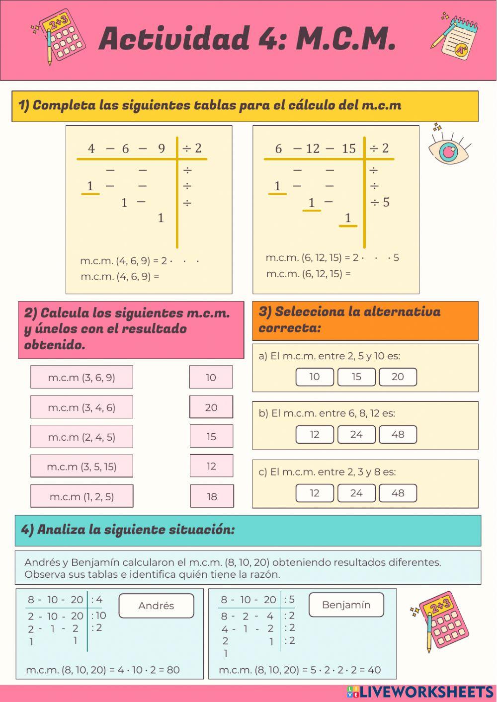 Actividad 4: mcm worksheet | Live Worksheets