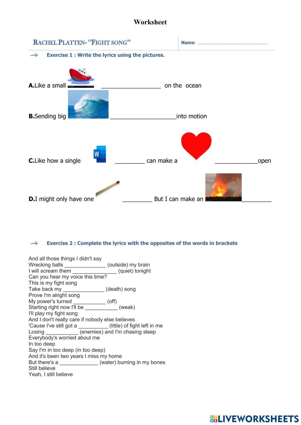 Fight song- Rac… | Free Interactive Worksheets | 6577606