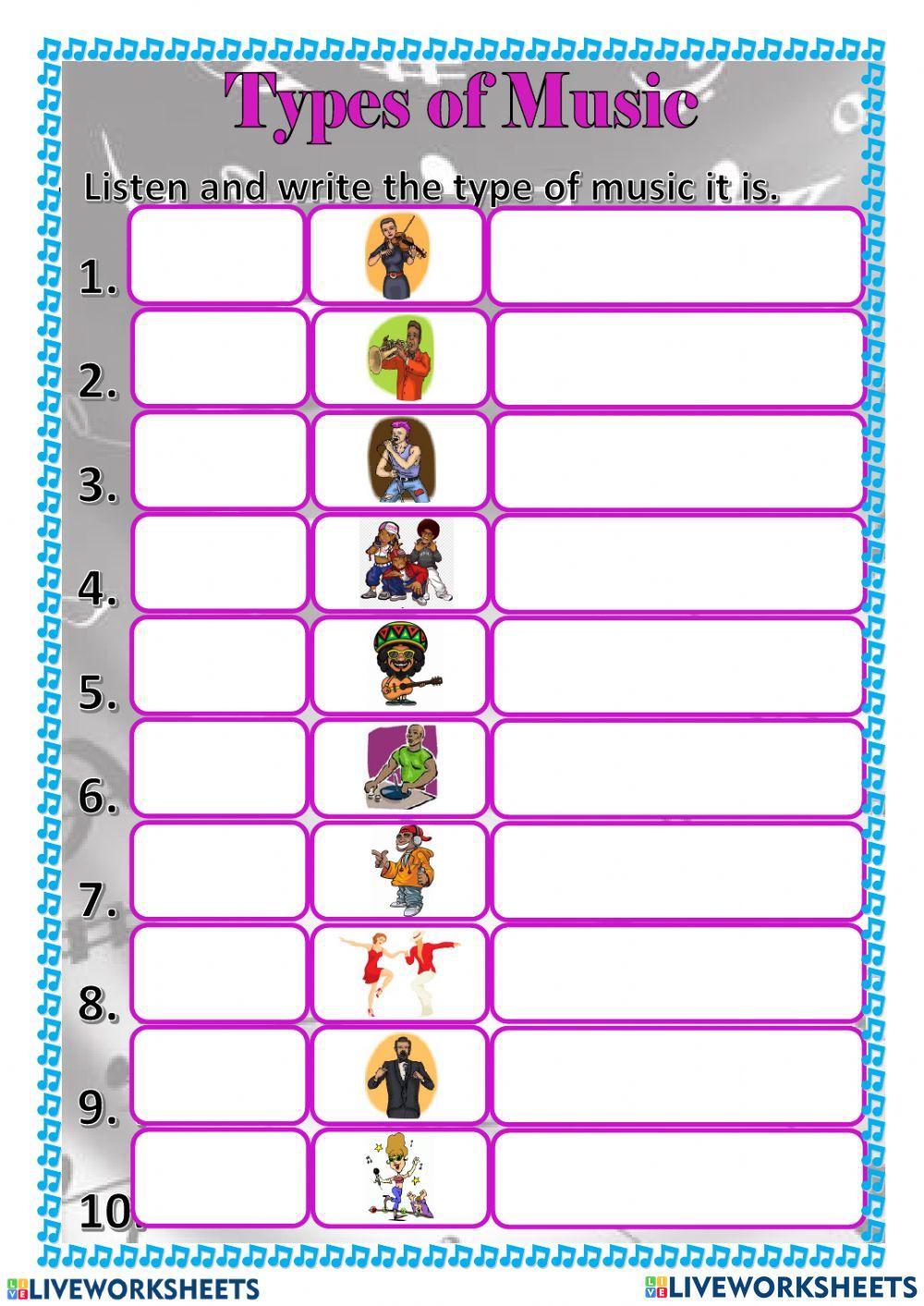 Types of music | Free Interactive Worksheets | 979492