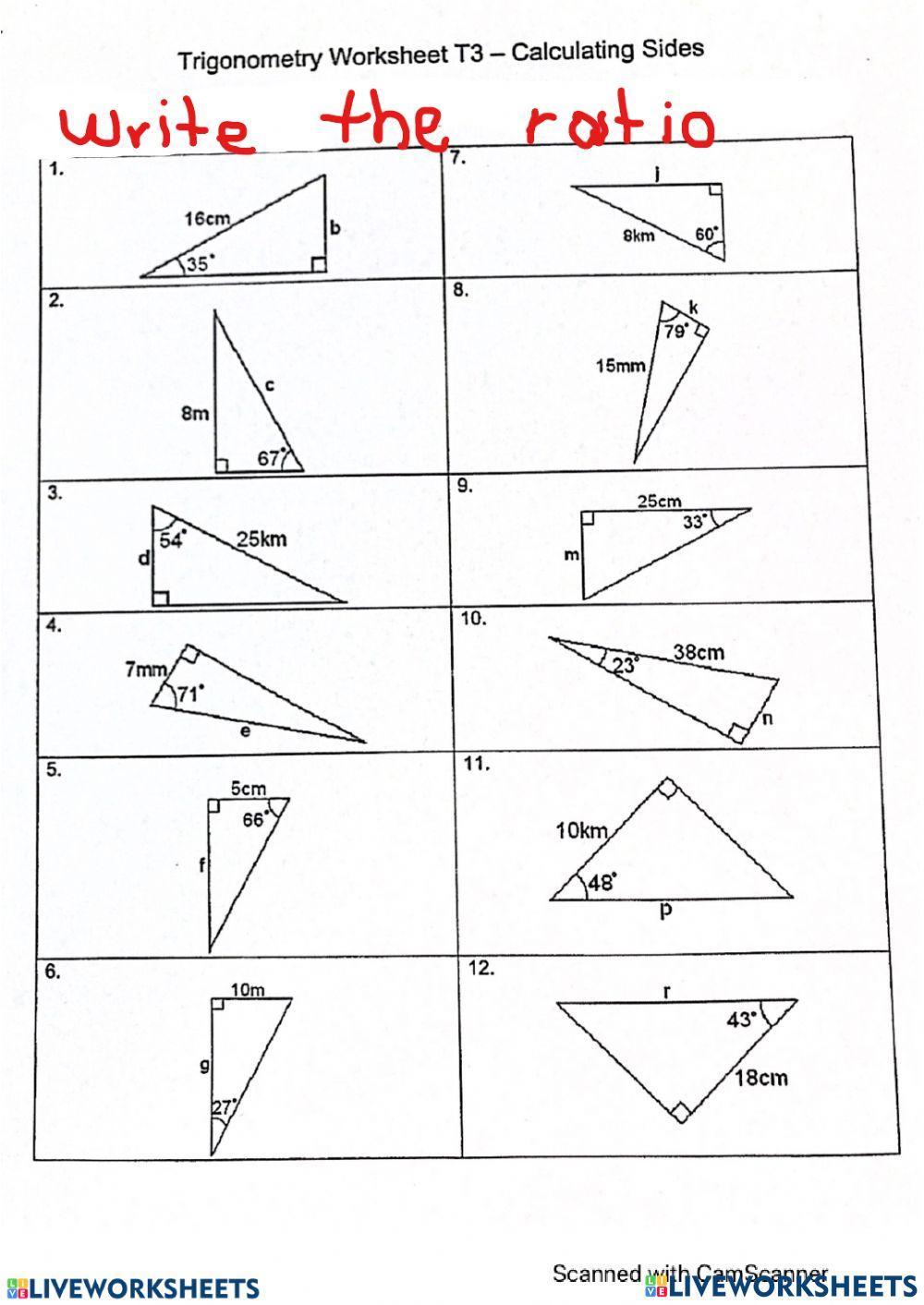 Trigonometry exercise | Live Worksheets