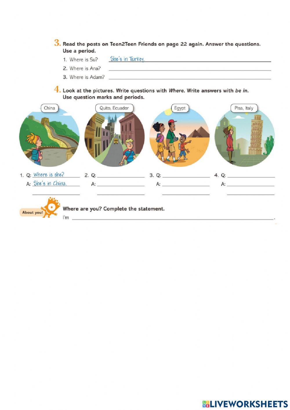 Where...? In worksheet | Live Worksheets