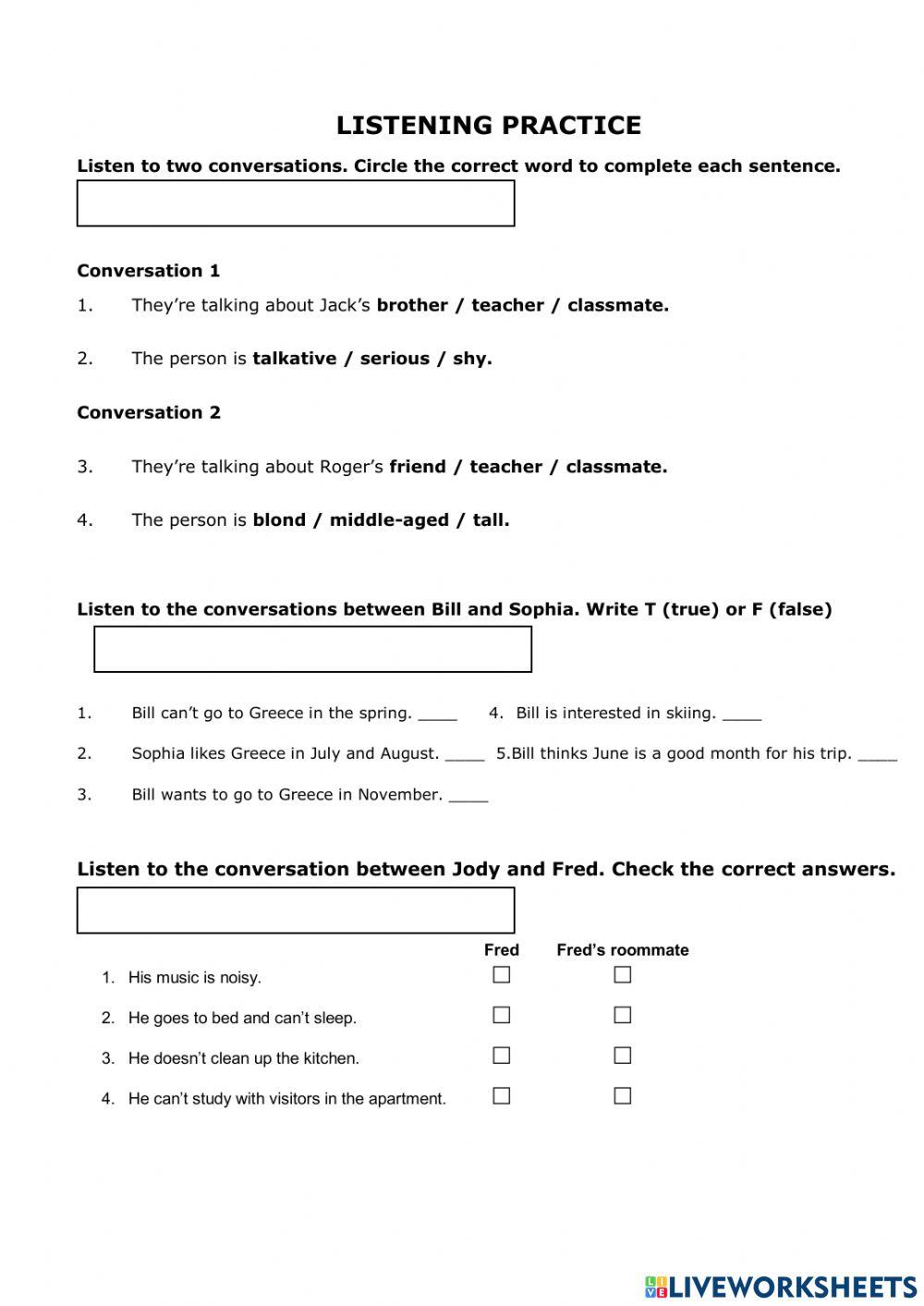 LISTENING PRACTICE online exercise for | Live Worksheets