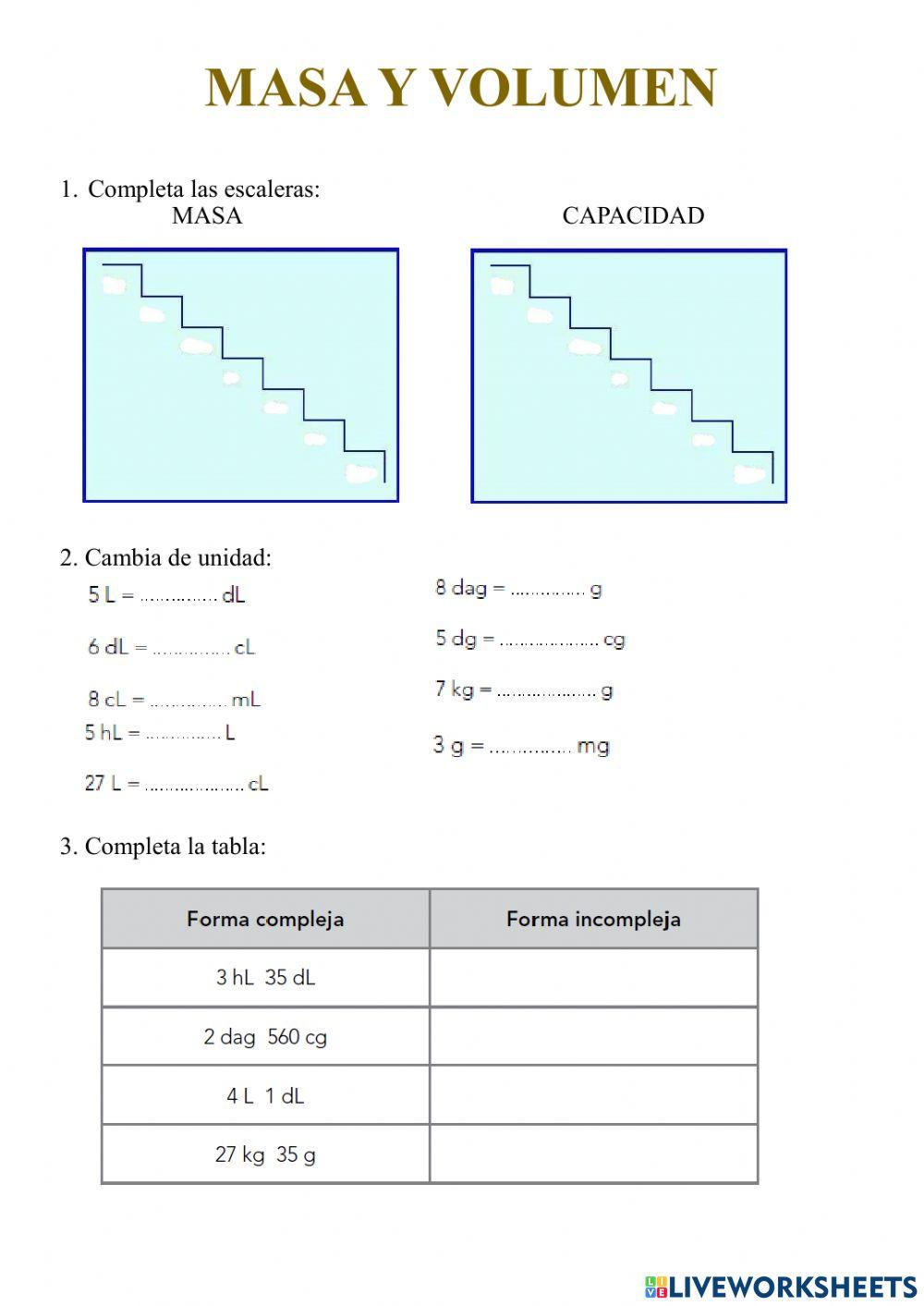 Masa y Capacidad online exercise for | Live Worksheets