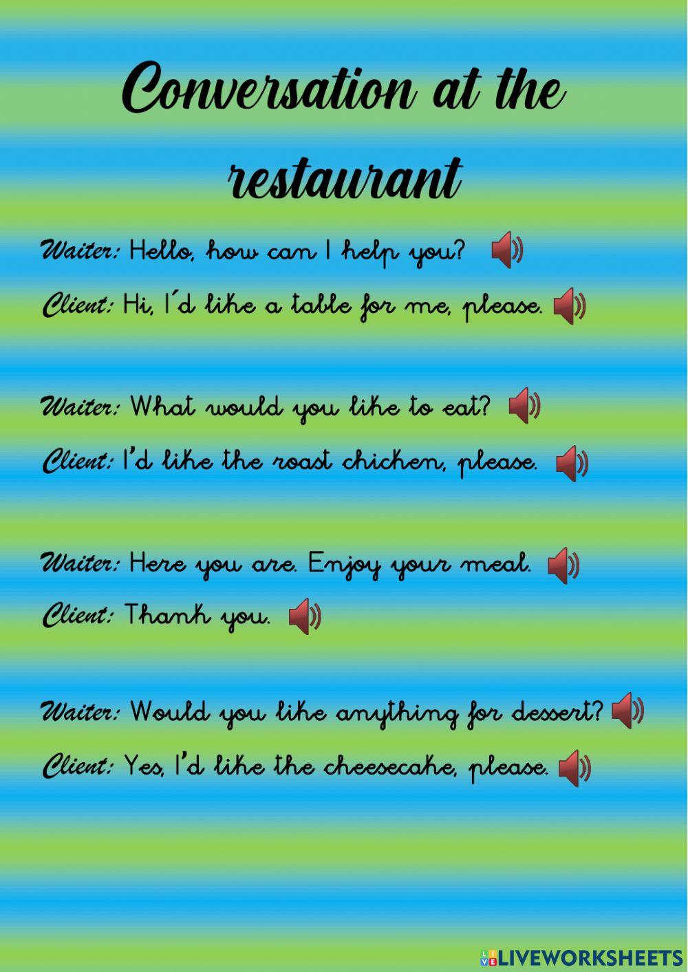 4º - Role play restaurant worksheet | Live Worksheets