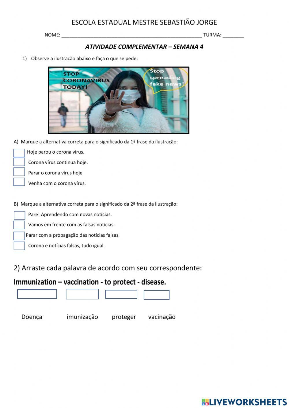 Atividade complementar interactive activity | Live Worksheets