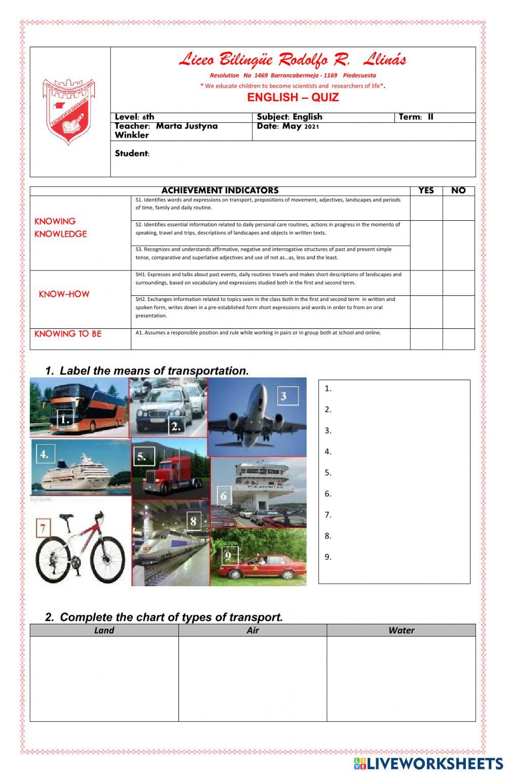 Quiz term 2 interactive worksheet | Live Worksheets
