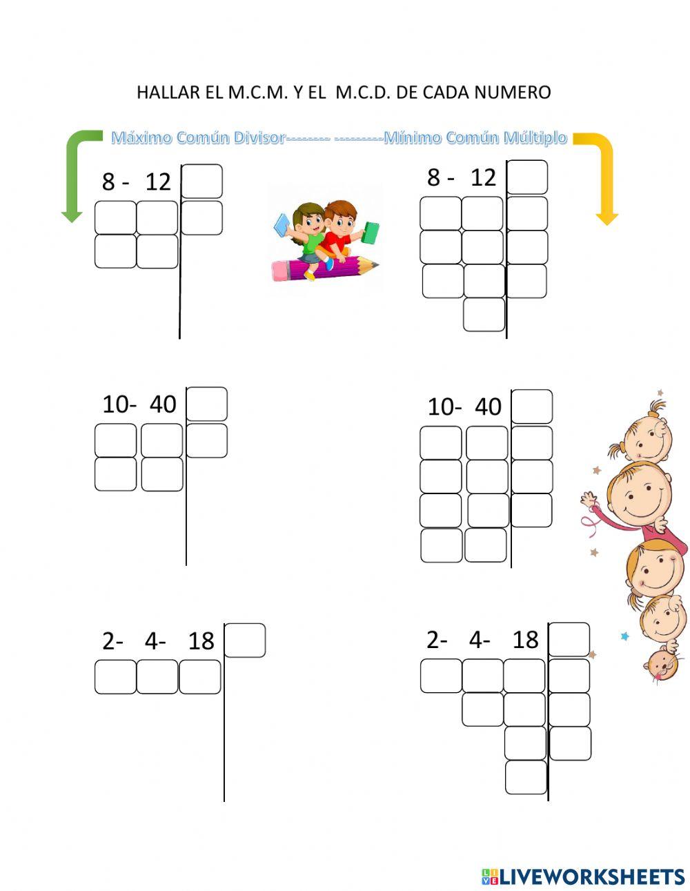 Mínimo común mú… | Free Interactive Worksheets | 980348
