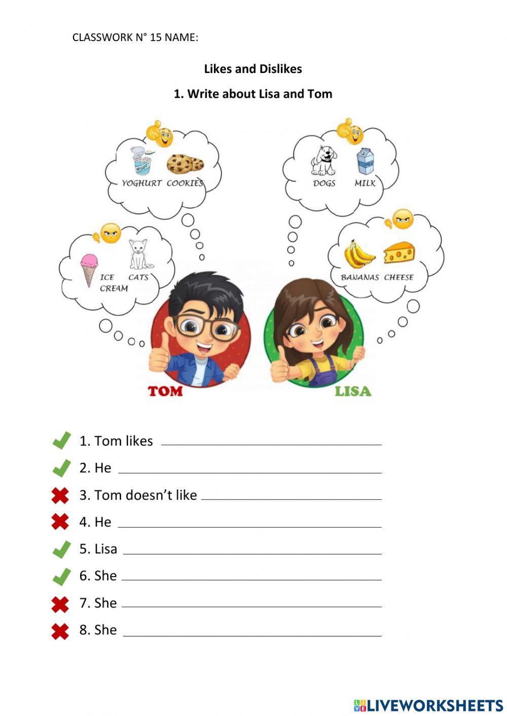 Likes and dislikes online exercise for 3 | Live Worksheets