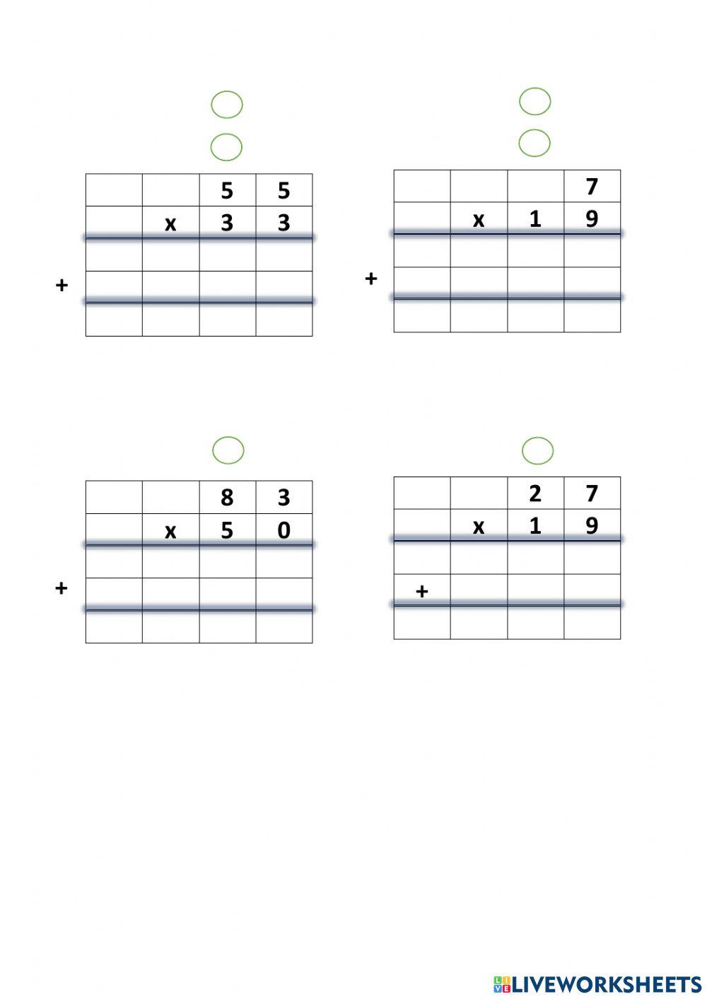 5002519 | Multiplication (2 digit with carryover) | Feeza