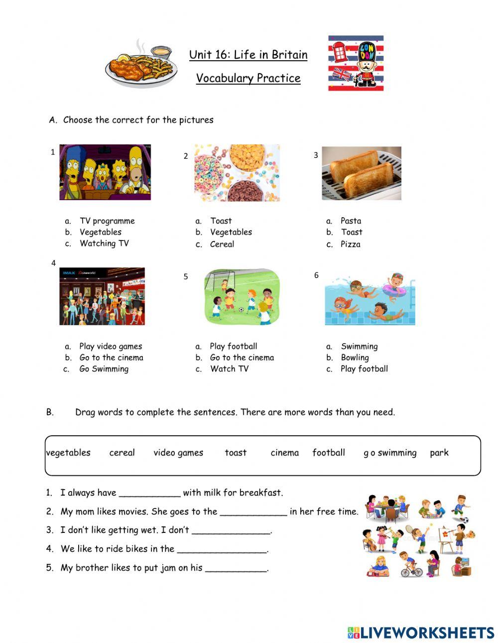 Vocabulary practice - My free time worksheet | Live Worksheets