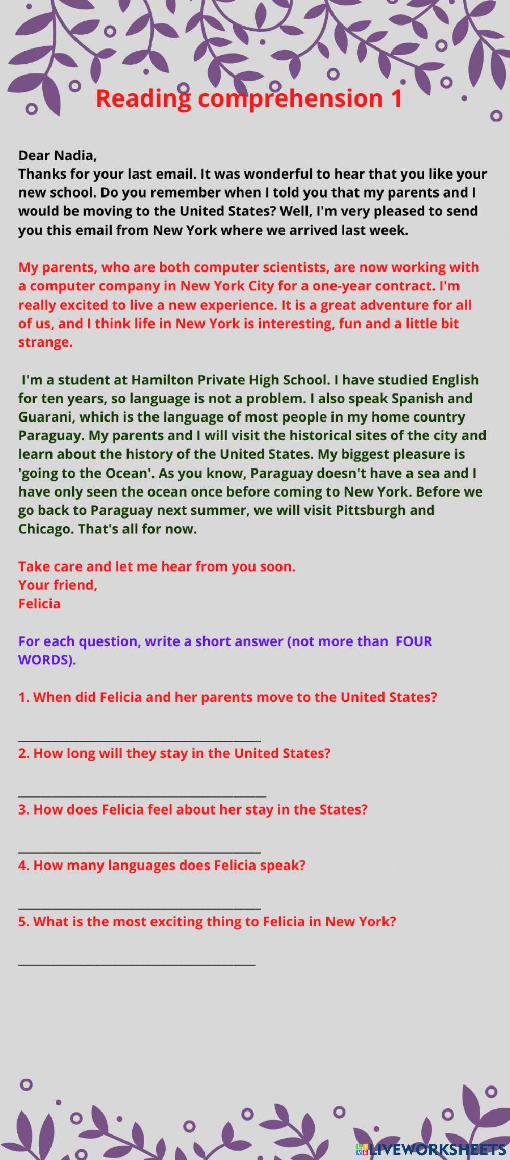 981449 | Reading ( Exercise 1 ) | Alaa Rabia Ali