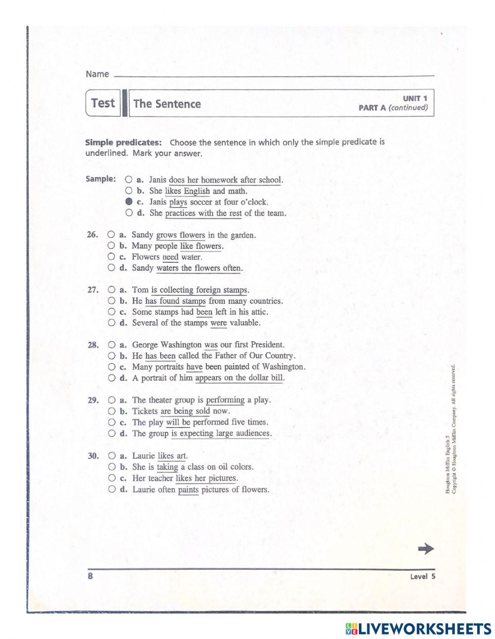 The Sentence Test Part A online exercise for | Live Worksheets