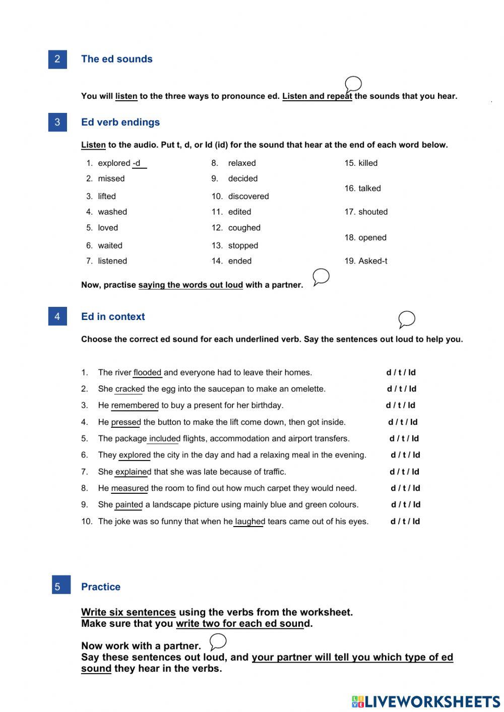Ed pronunciation | Free Interactive Worksheets | 982228
