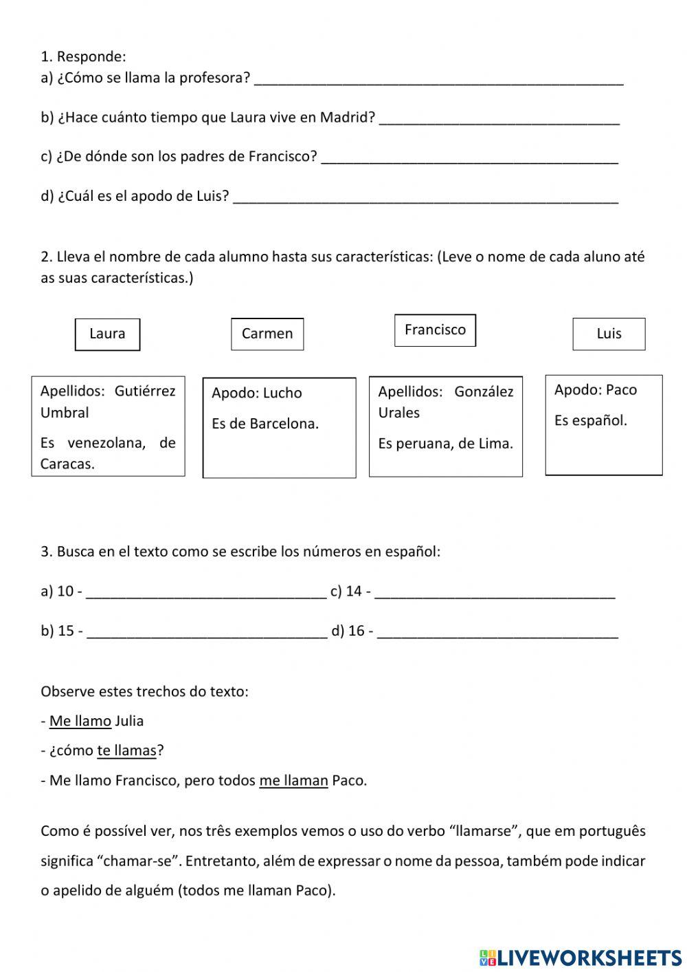 Llamarse 982429 | Flávia Paixão | Live Worksheets