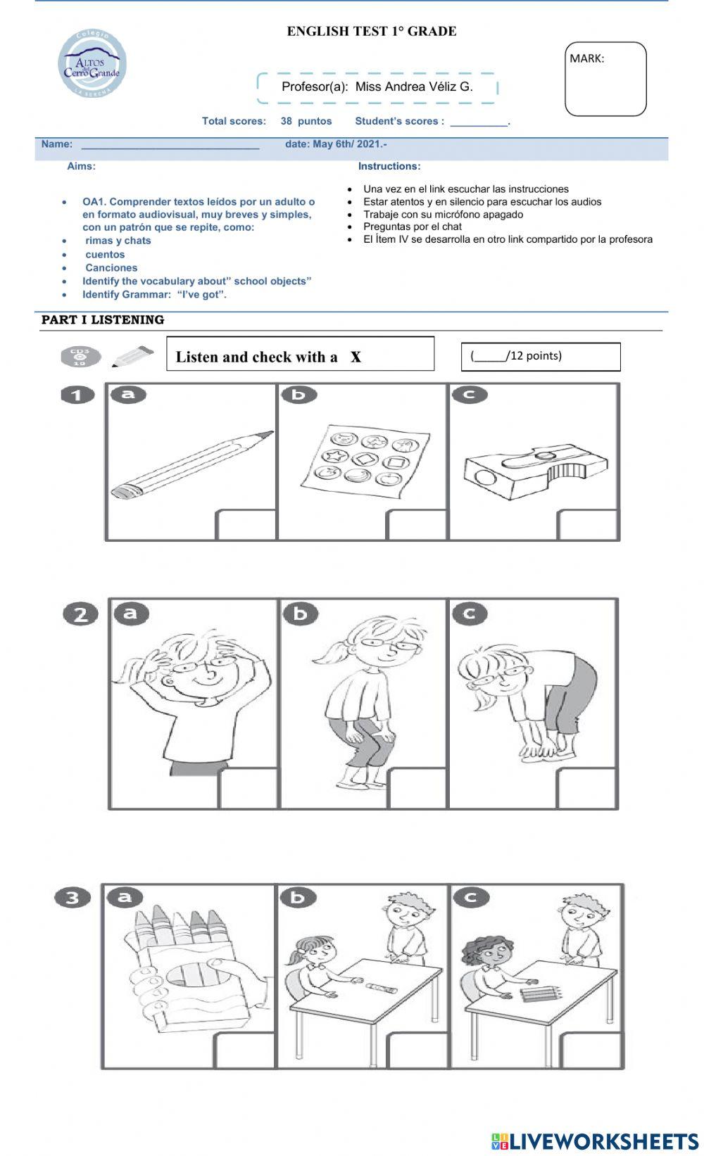 ENGLISH TEST 1°… | Free Interactive Worksheets | 3008250