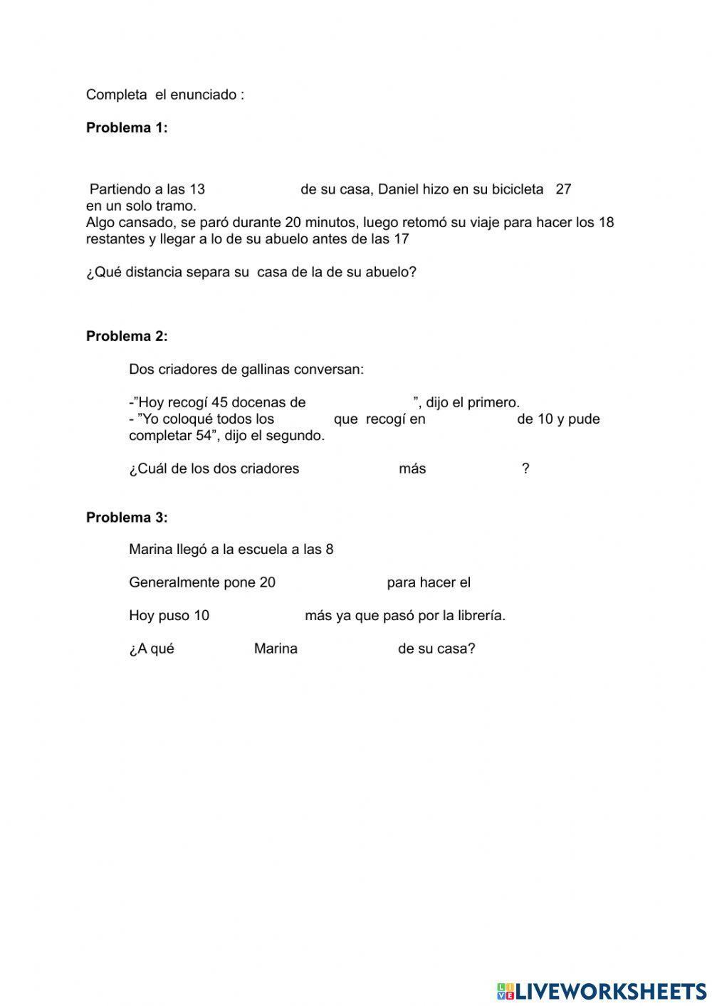 Completa la letra del problema worksheet | Live Worksheets