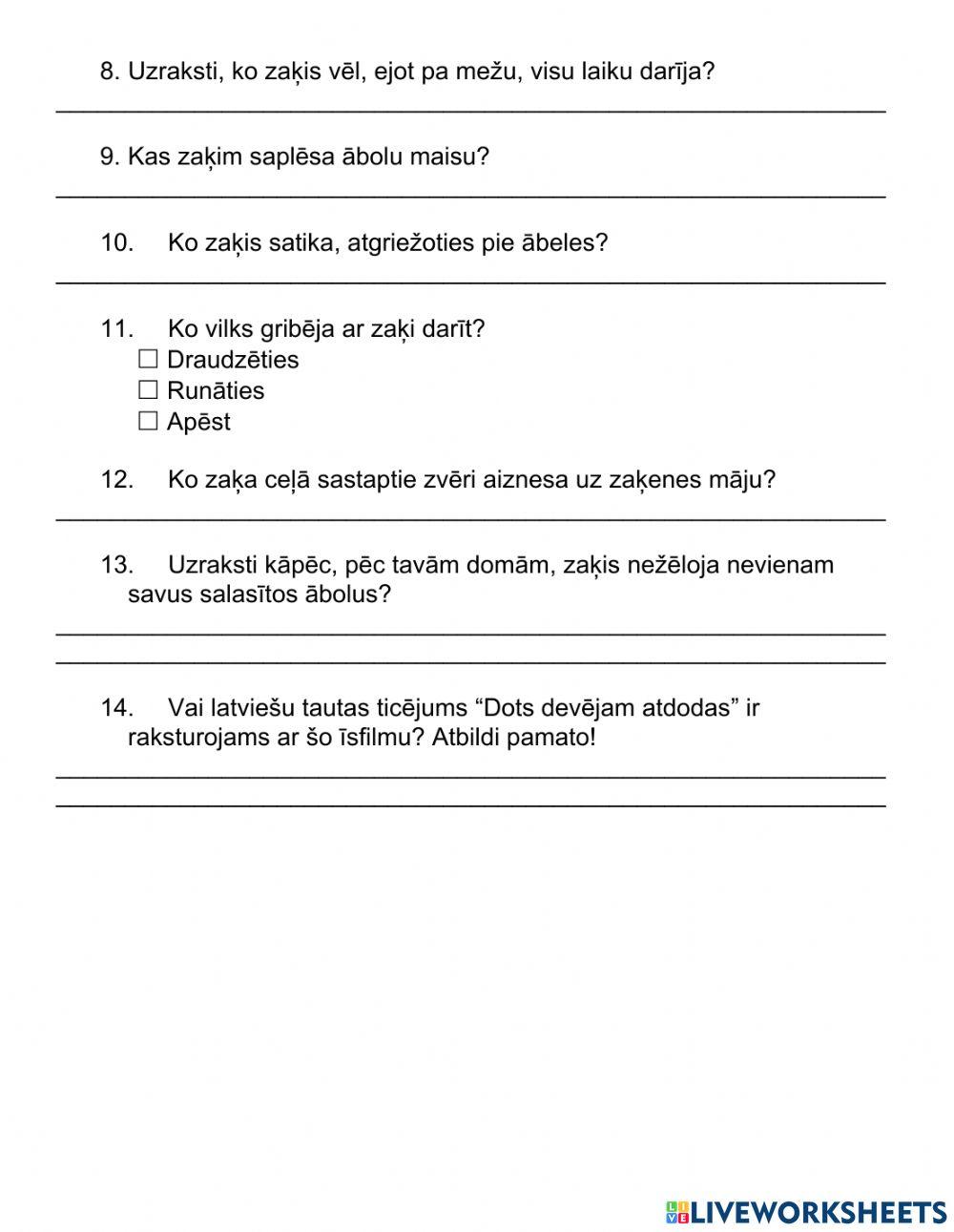 Ābolu maiss kontrolljautājumi worksheet | Live Worksheets