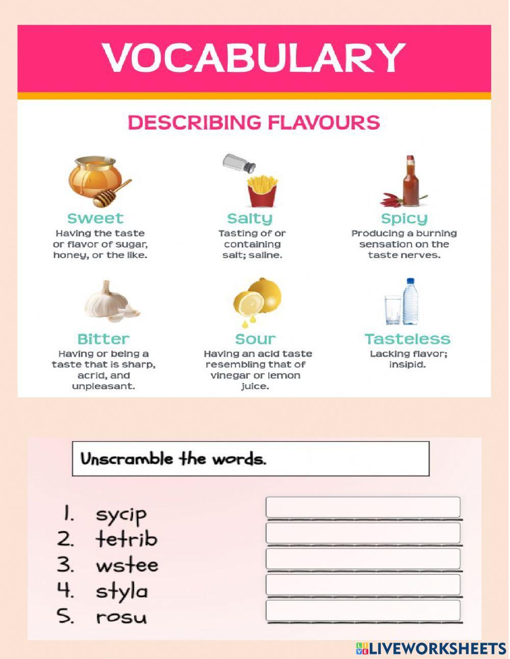 Flavors | Free Interactive Worksheets | 982810