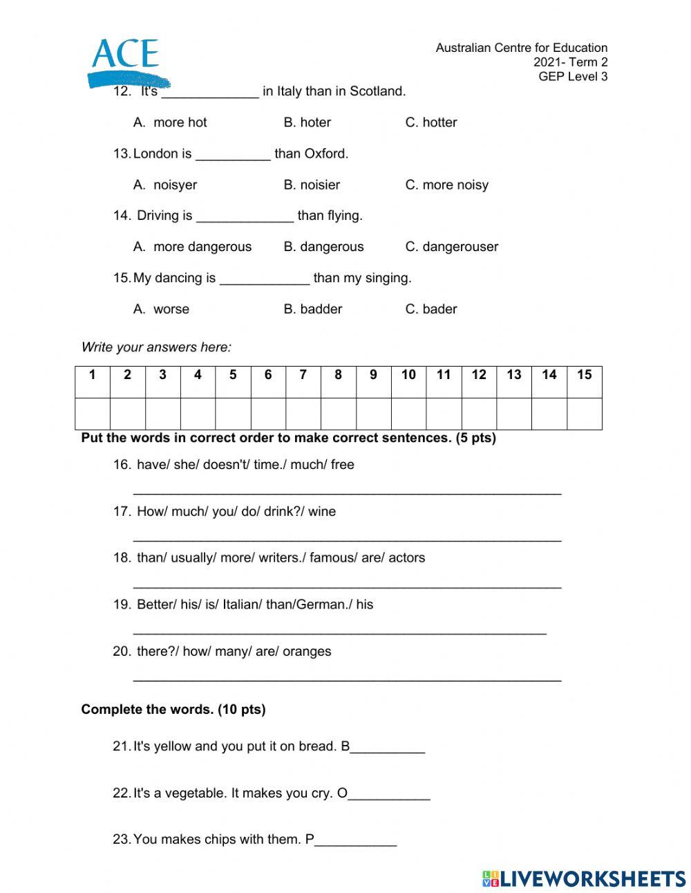 GEP 3 Unit 9 Quiz online exercise for | Live Worksheets