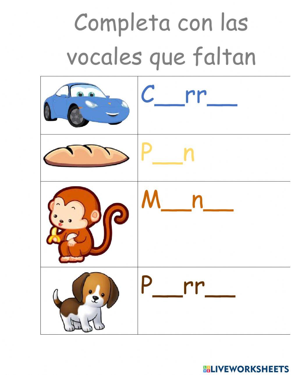 Completa con vocales las que faltan worksheet | Live Worksheets