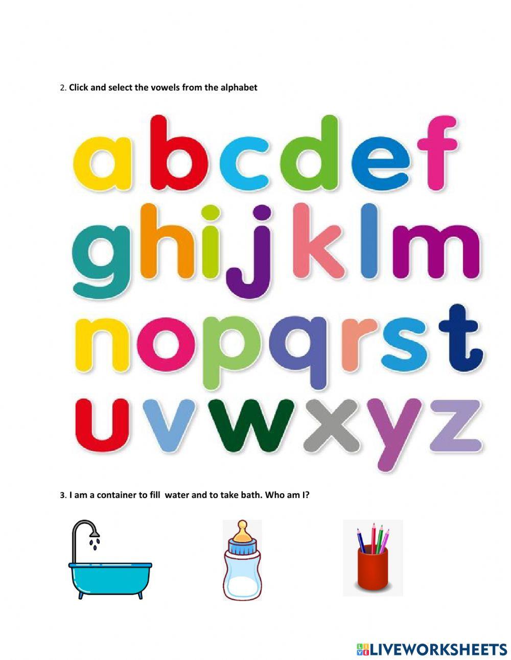 Alphabet and vowels worksheet | Live Worksheets