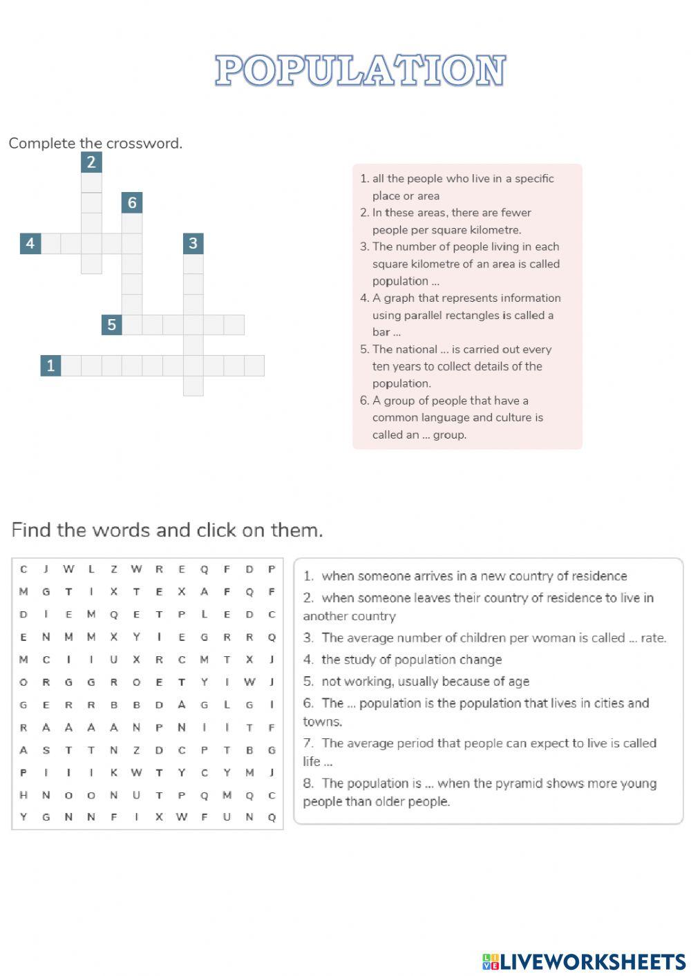 Population | Free Interactive Worksheets | 983638
