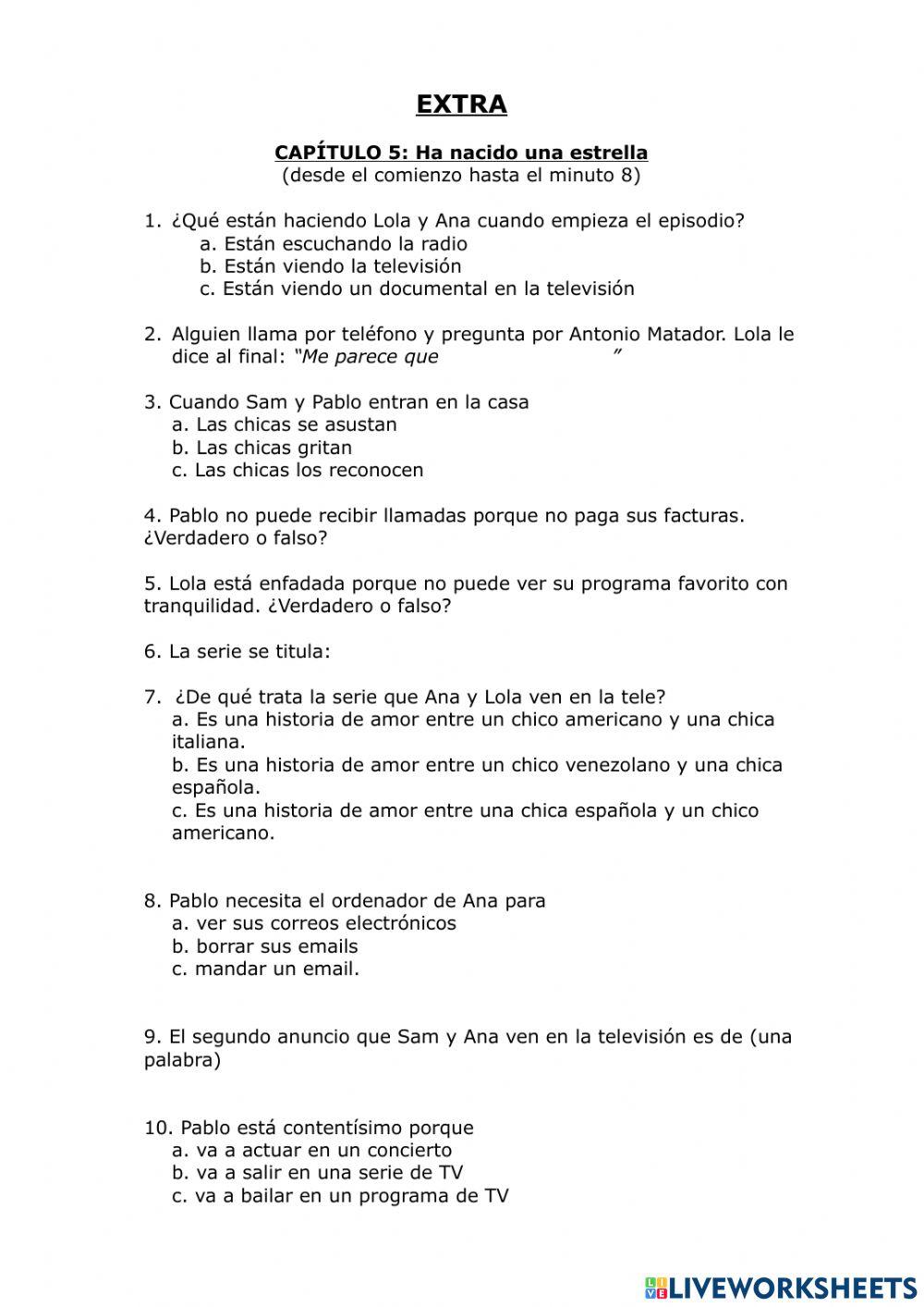 Extra 14 worksheet | Live Worksheets