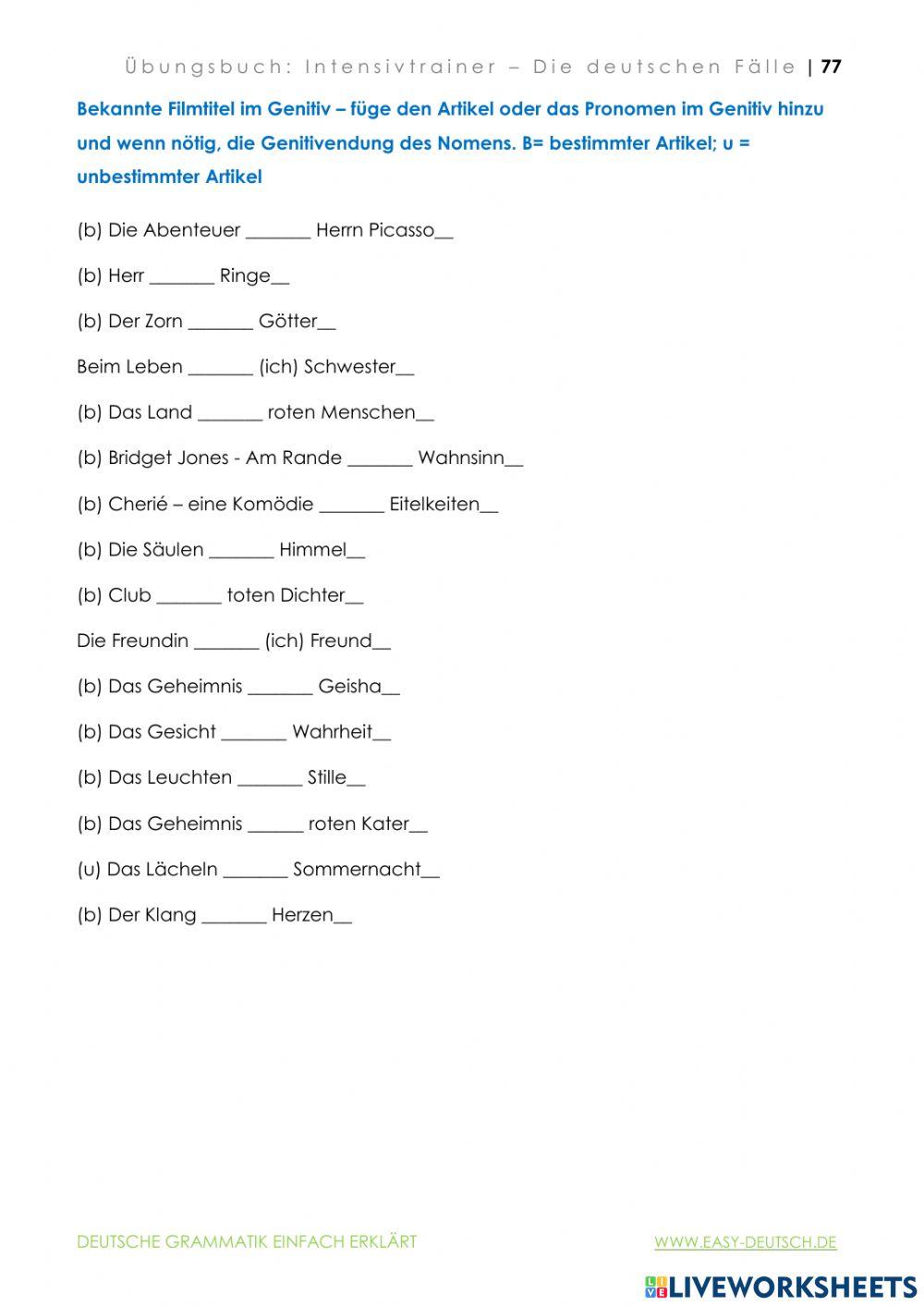 Genitiv online exercise for | Live Worksheets