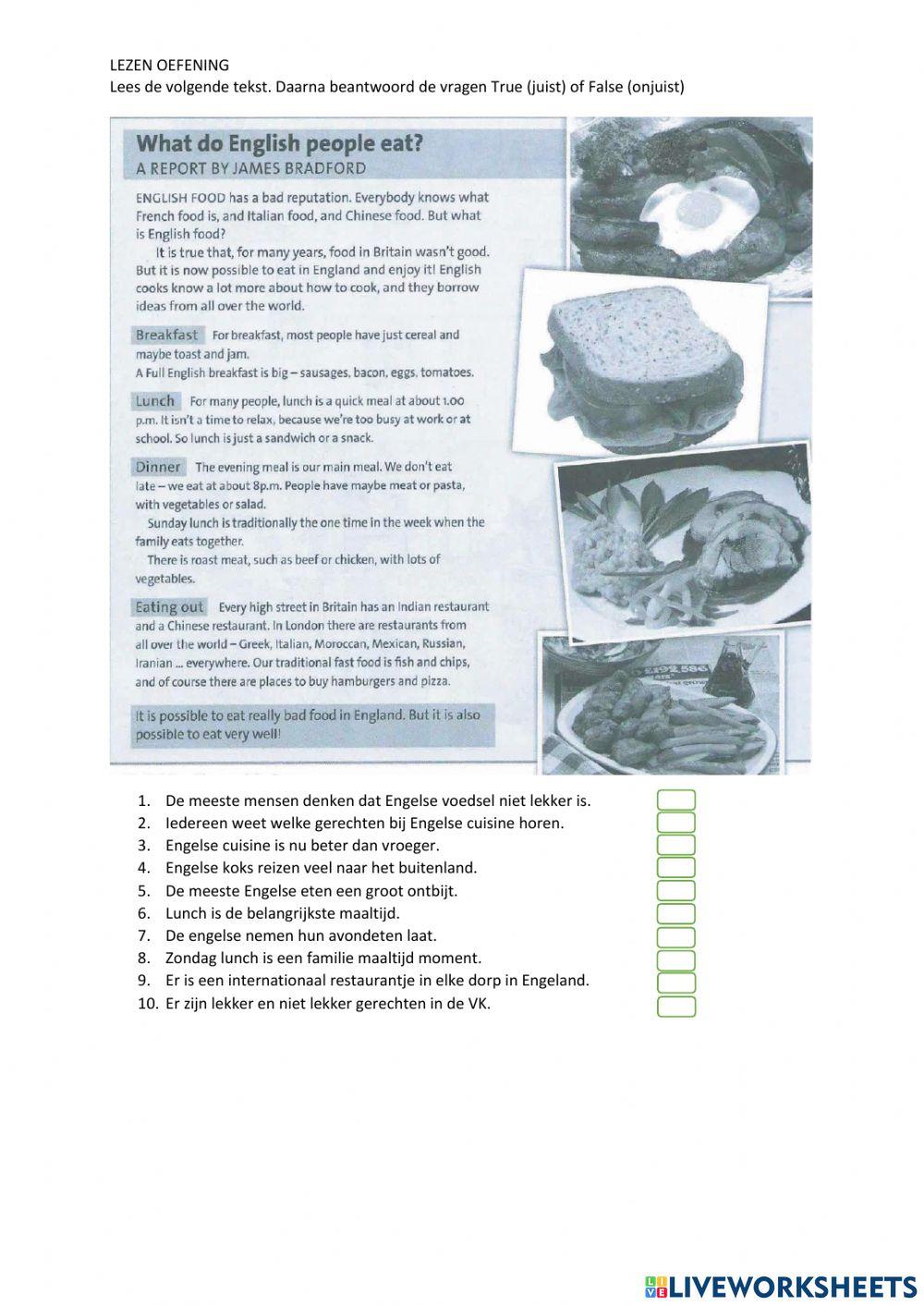 English Food interactive worksheet | Live Worksheets