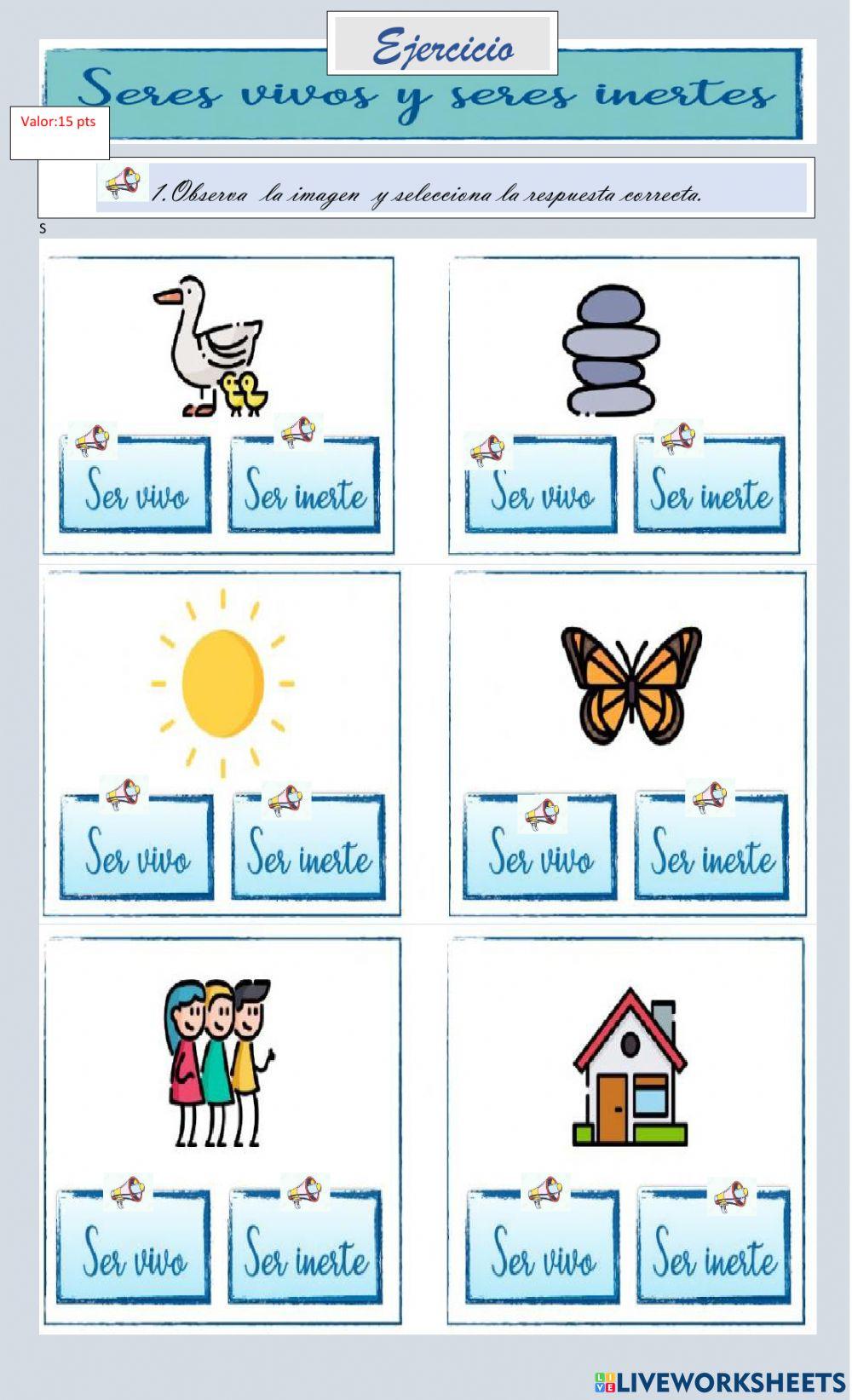 Los seres vivosy seres inerte worksheet | Live Worksheets