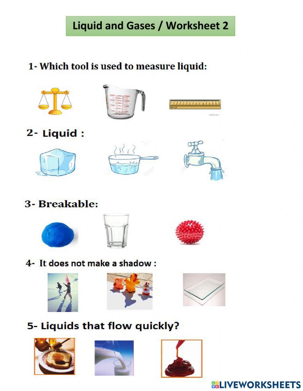 Liquid and Gases interactive worksheet | Live Worksheets