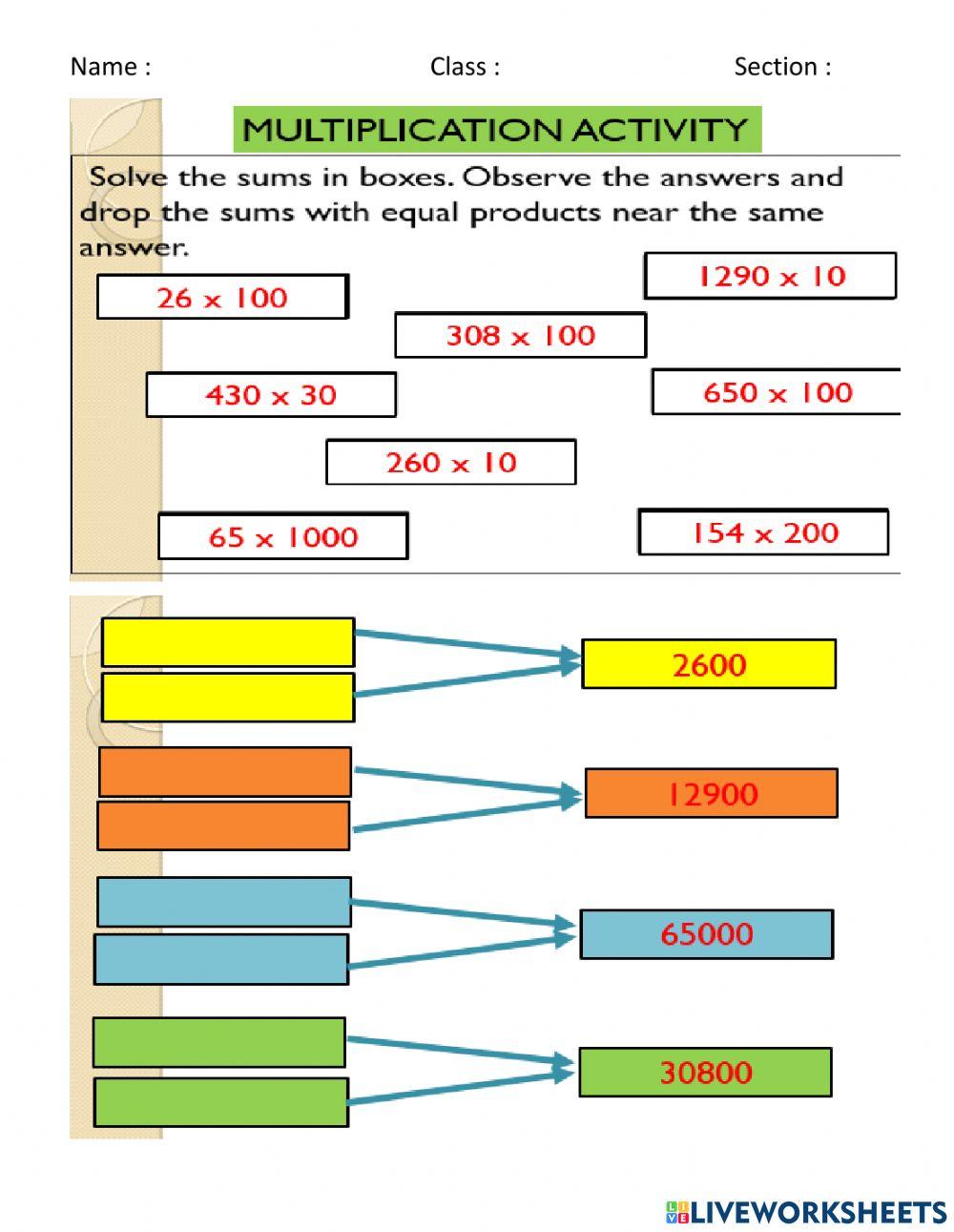 multiplication … | Free Interactive Worksheets | 984410
