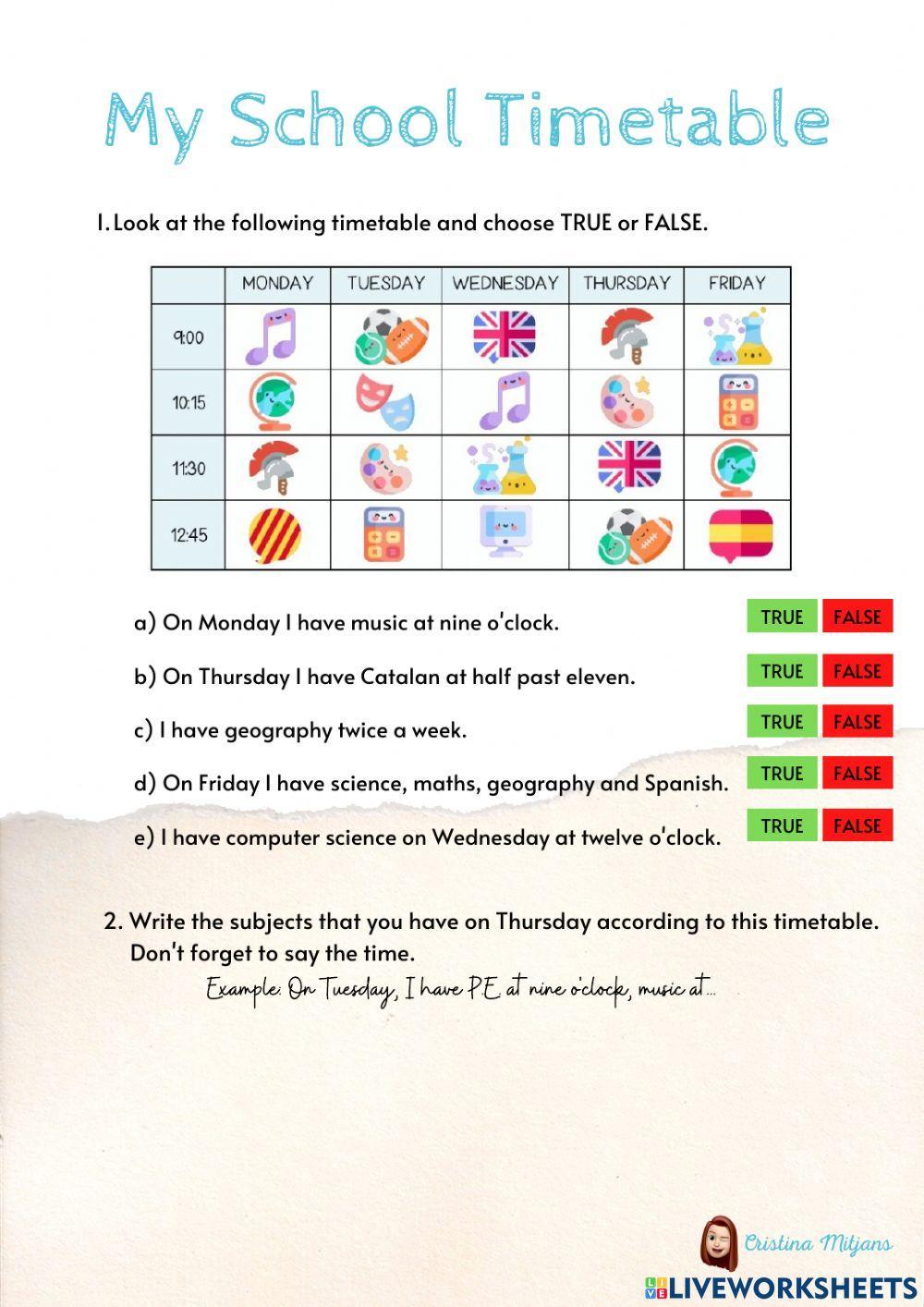 My school Timet… | Free Interactive Worksheets | 984580